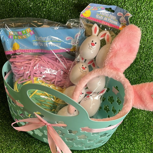 Holiday | Butterfly And Flower Mint Green Easter Basket With Eggs Bunny ...